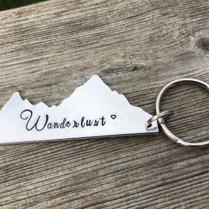 Hand Stamped Keyring, Mountain Keyring, Wanderlust, Travelling Gift ...