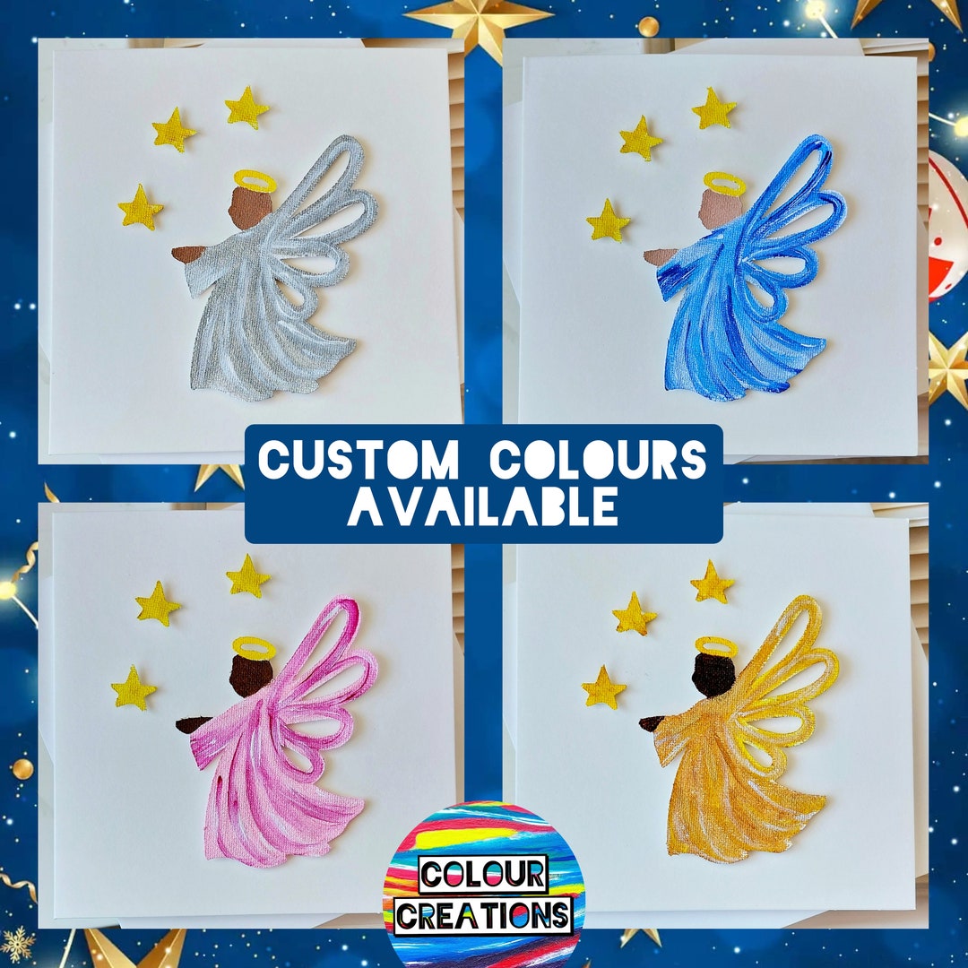 Mulit Cultural Angel Cards, Hand Painted Set of 4, Silver Angel Wings ...