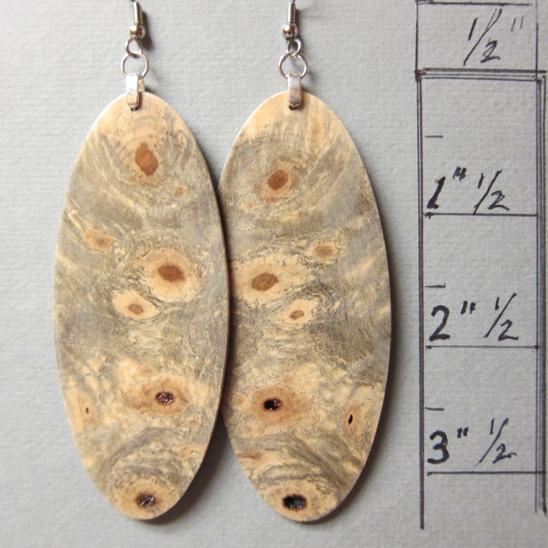 HUGE Buckeye Burl Exotic Wood Earrings Oval Lightweight Repurposed ...