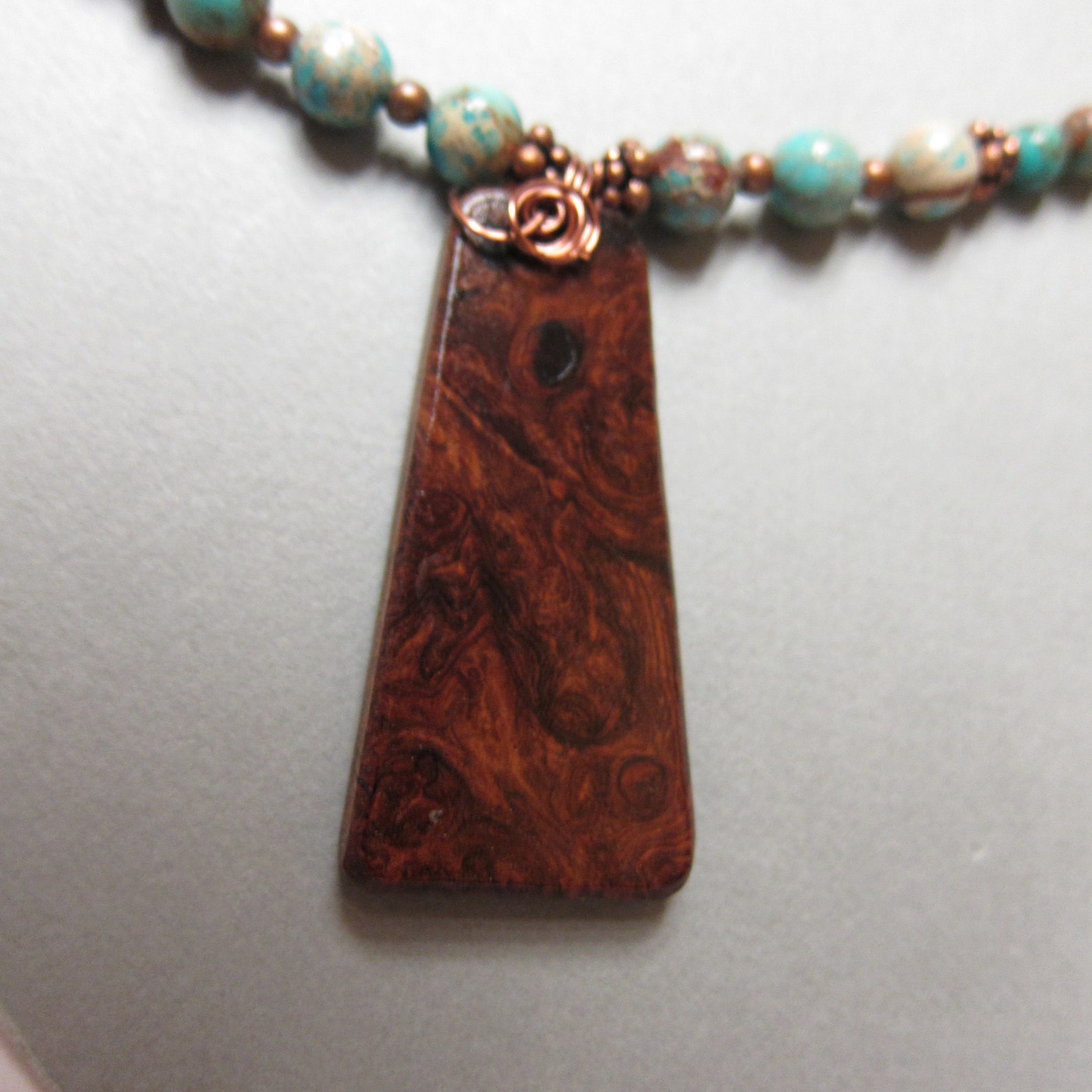 Redwood Burl Pendant Beaded Necklace Impression Jasper Beads ...