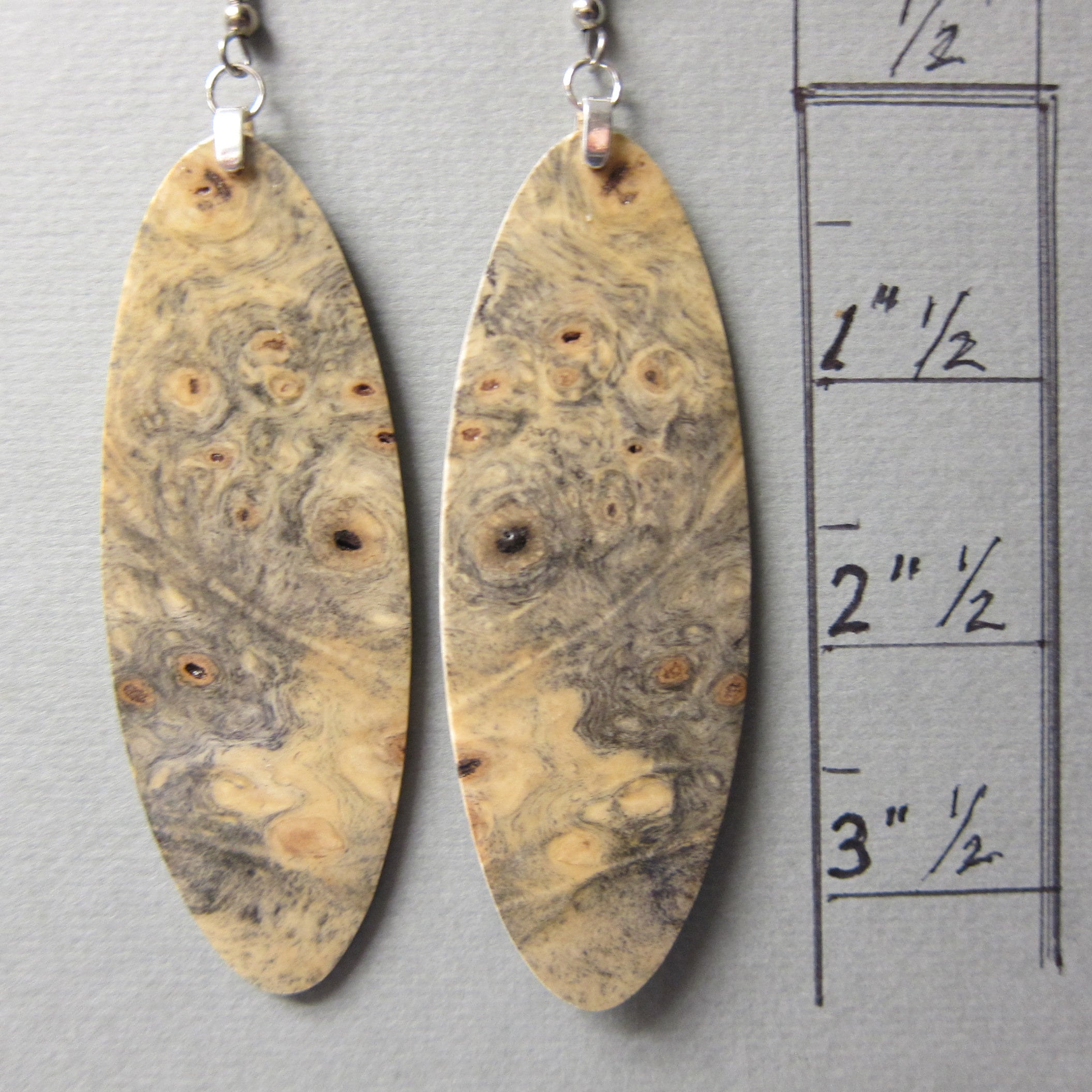 Gorgeous LONG Thin Buckeye Burl Exotic Wood Earrings, Unique Repurposed ...