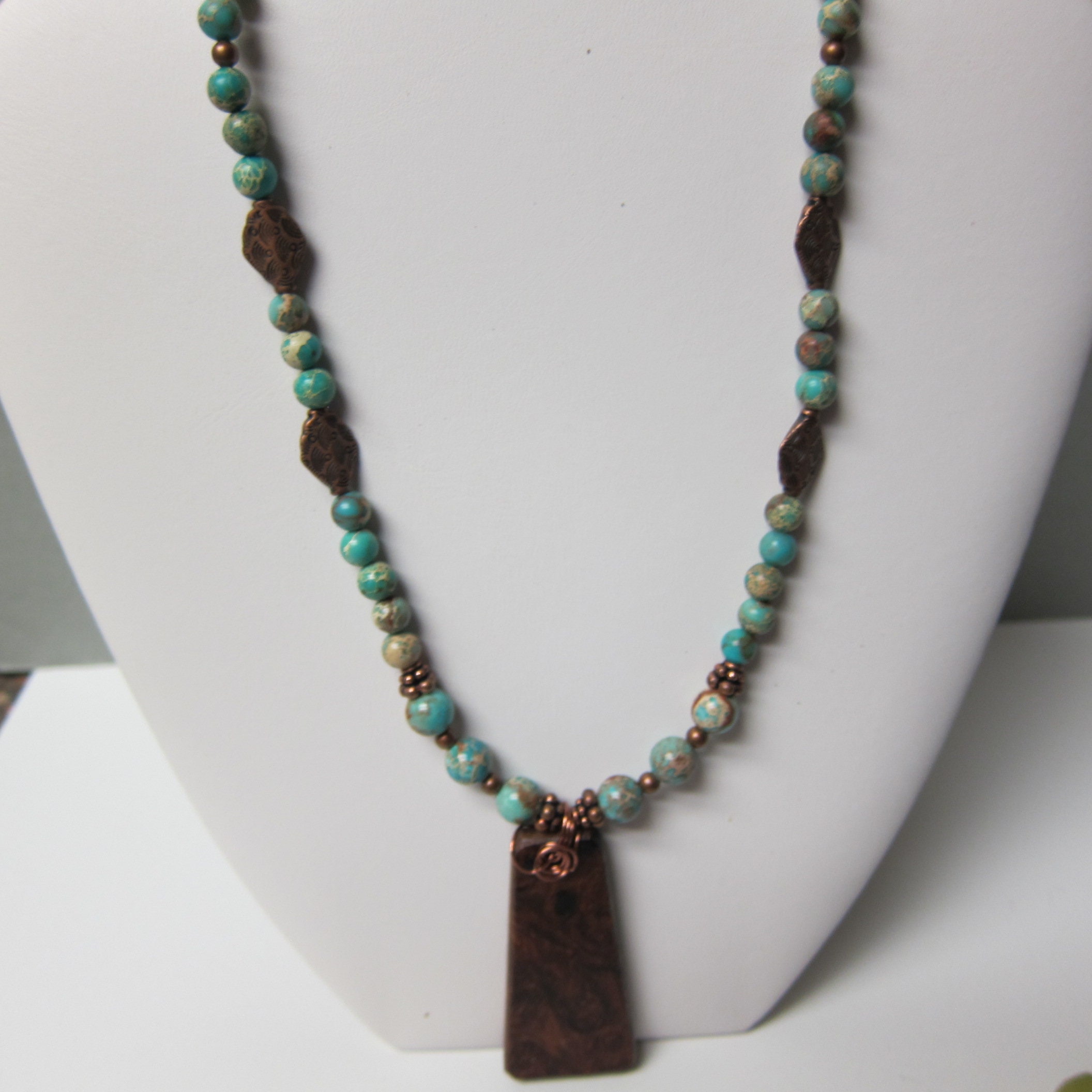 Redwood Burl Pendant Beaded Necklace Impression Jasper Beads ...