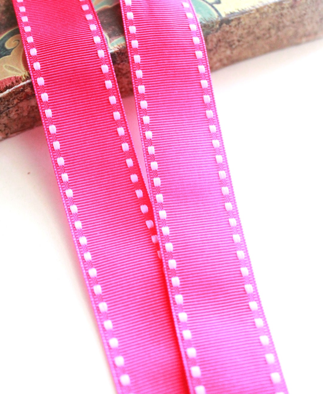 FUCHSIA PINK Grosgrain Ribbon 1 Inches Wide Gold Stitched - Etsy