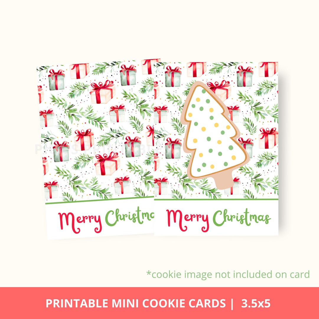 Merry Christmas Cookie Card, Printable Mini Cookie Card, Printable ...