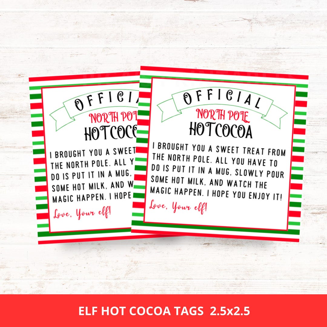 Hot Cocoa BOMB Elf Hot Cocoa Tag Square Printable Tag or Label ...