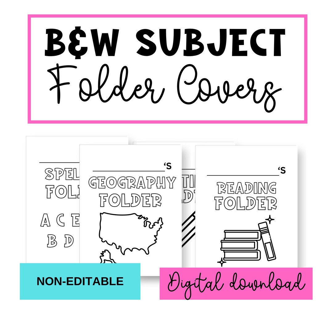 Black and White Student Folder Covers, Subject Folder Covers, Homework ...