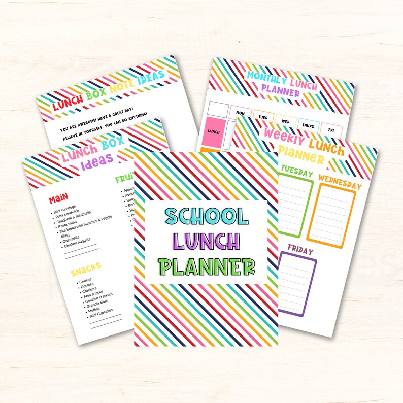 Weekly School Lunch Planner Printable, Meal Planner for Kids, Kids ...