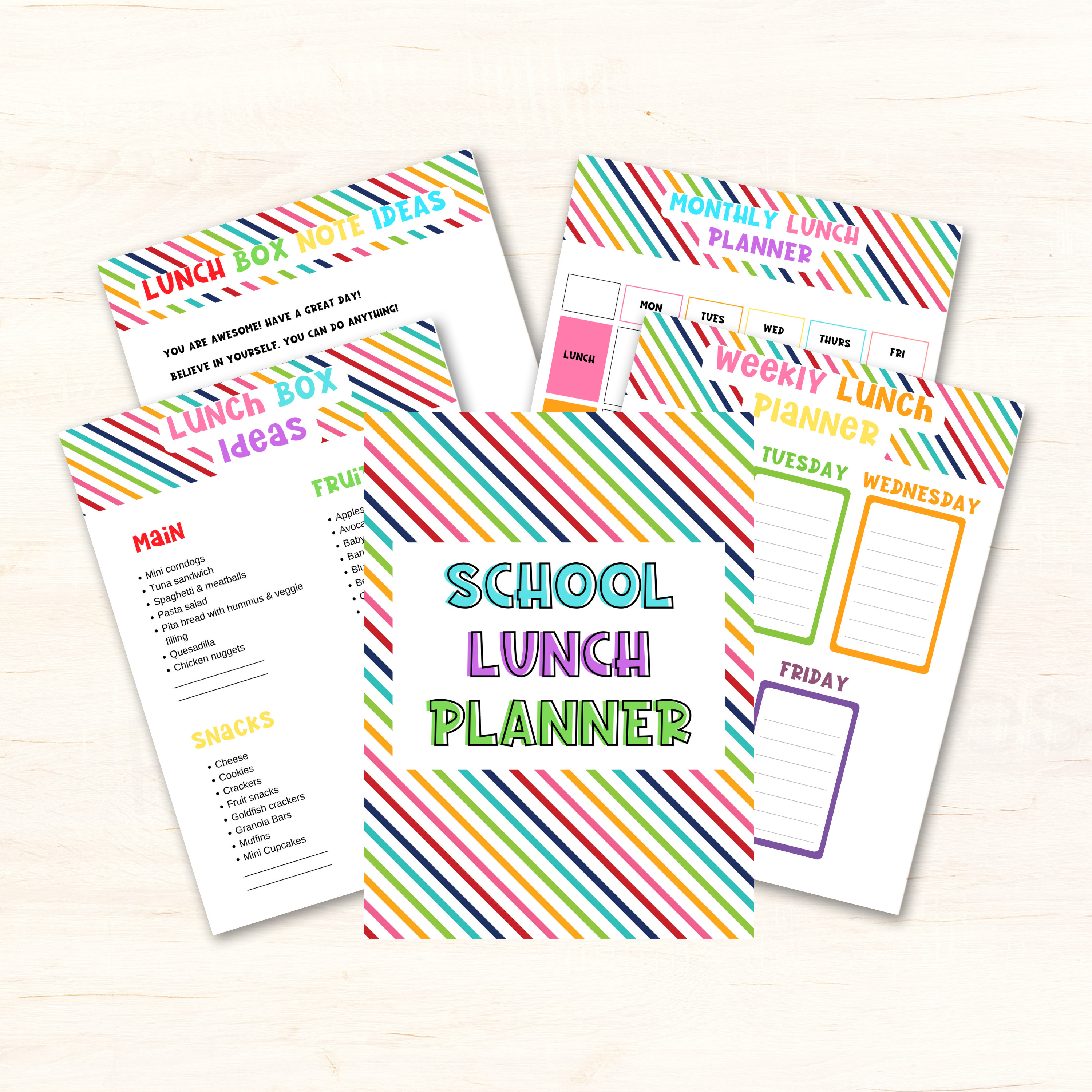 Weekly School Lunch Planner Printable, Meal Planner for Kids, Kids ...