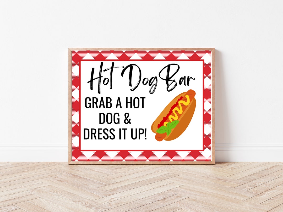 Printable Hot Dog Bar Sign, Printable Hot Dog Table Sign, Hot Dog Sign ...