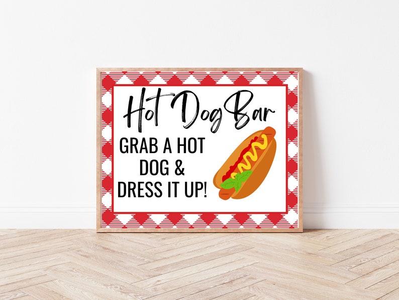 Printable Hot Dog Bar Sign, Printable Hot Dog Table Sign, Hot Dog Sign ...