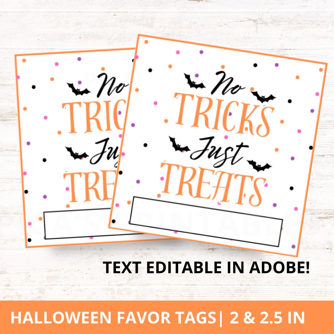 No Tricks Just Treats Halloween Gift Tags, Halloween Favor Tags ...