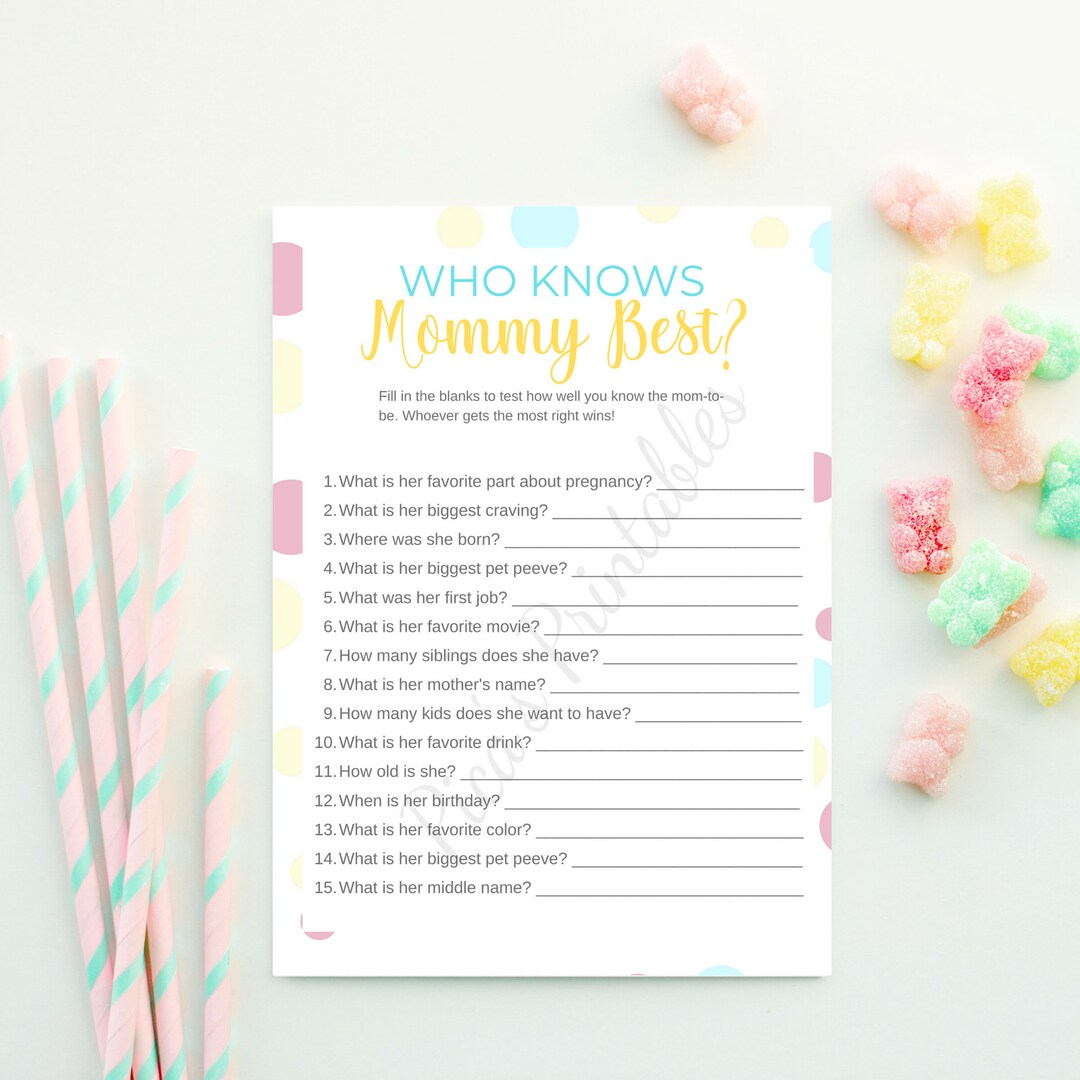 Who Knows Mommy Best Baby Shower Games Printable How Well Do - Etsy