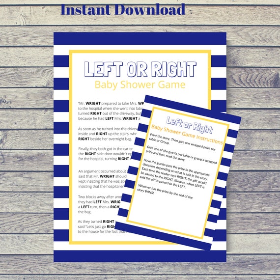 Left or Right Baby Shower Game, Nautical Baby Shower Pass the Prize ...