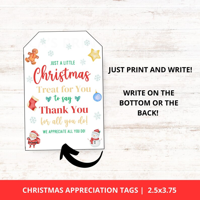 Christmas Treat Thank You Tags Christmas Appreciation Tag Holiday ...