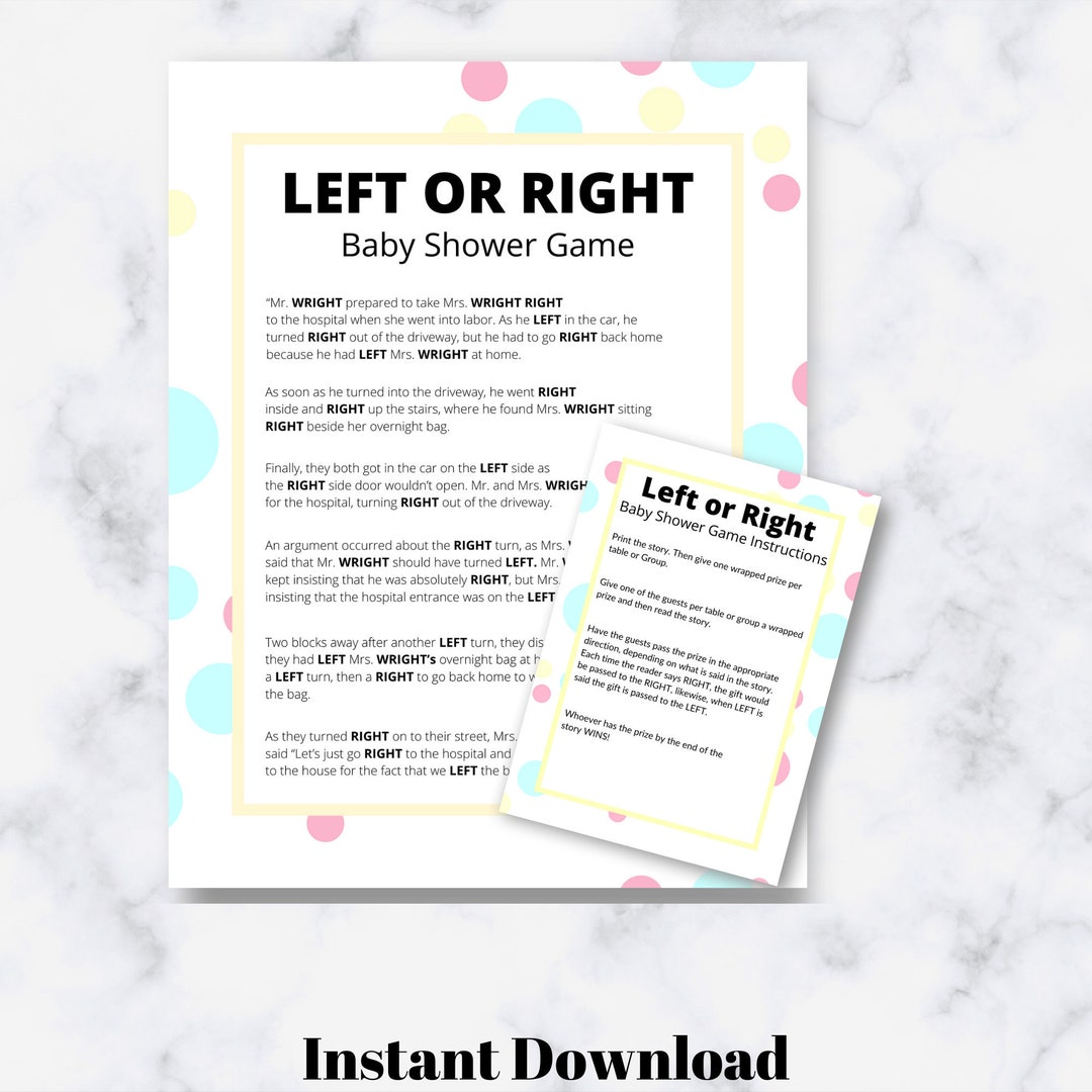 Left Right Baby Shower Game, Left or Right Storybook Baby Shower Game ...