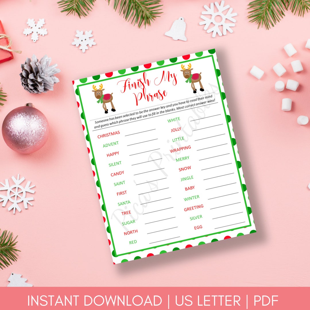 Christmas Printable Games, Christmas Finish My Phrase, DIY Christmas ...
