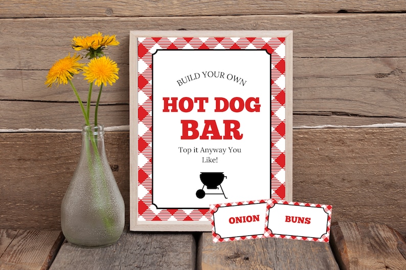 Hot Dog Bar Sign, Hot Dog Bar Label Tent Cards, Hot Dog Bar Printable ...