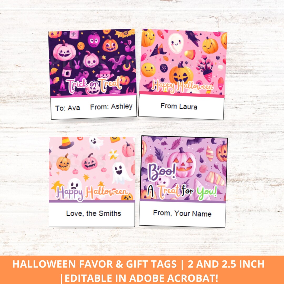 Editable Printable Halloween Gift Tags, Trick or Treat Favor Tags, Boo ...