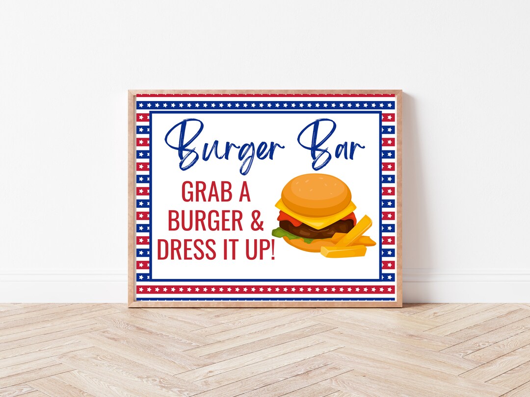 Printable Burger Bar Sign, Printable Burger Table Sign, Hamburgers Sign ...