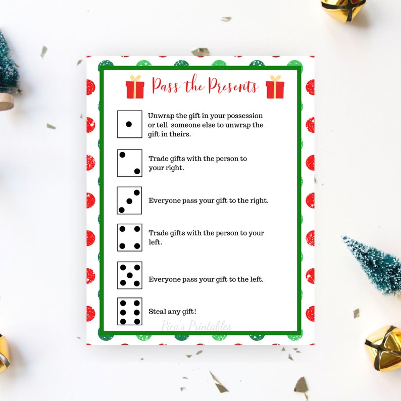 Christmas Printable Games, Pass the Present, Gift Swap, Dice Game ...
