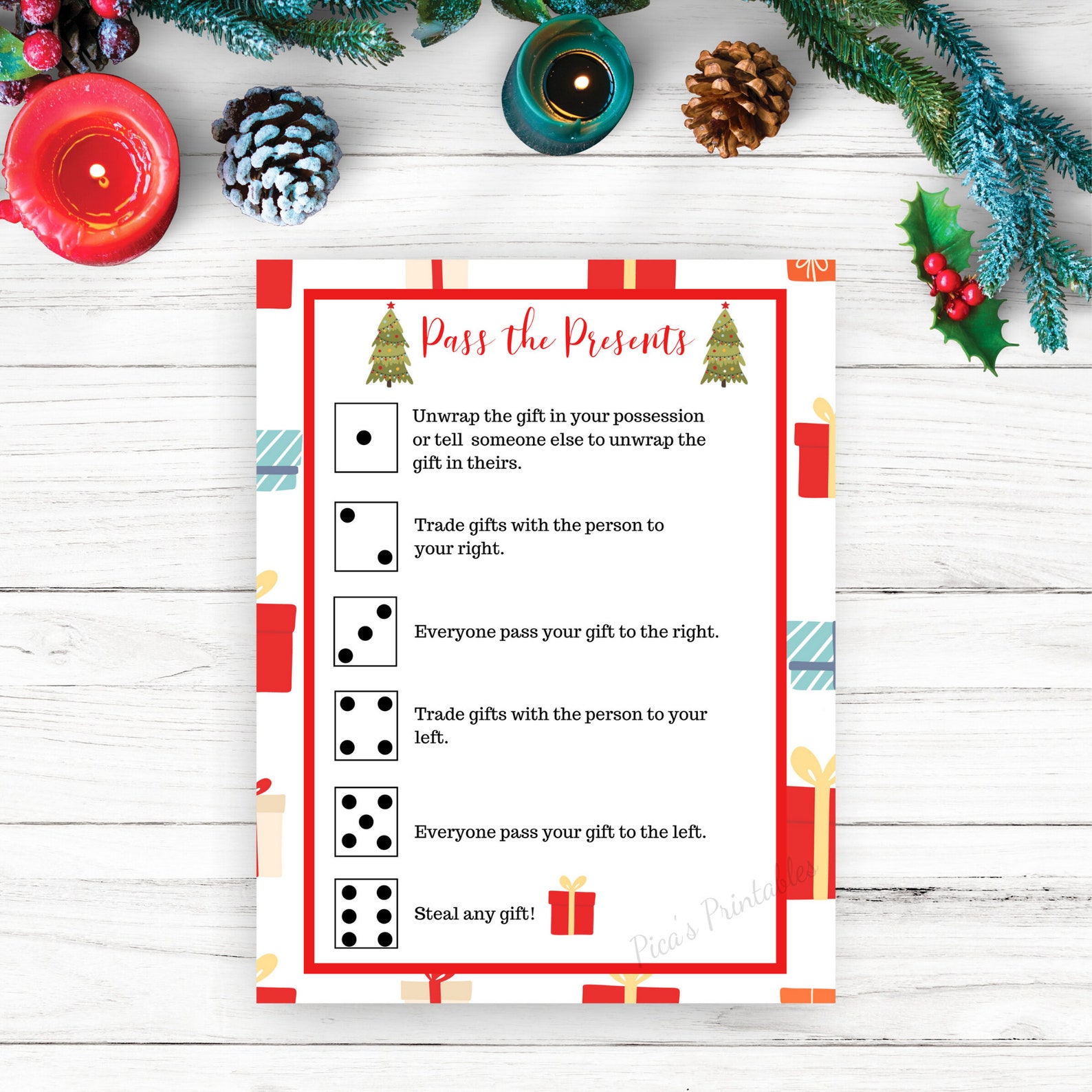 Christmas Printable Games Pass The Present Gift Swap Dice Game