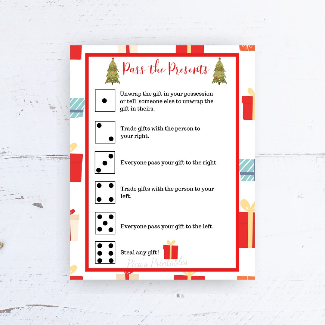 Christmas Printable Games, Pass the Present, Gift Swap, Dice Game ...