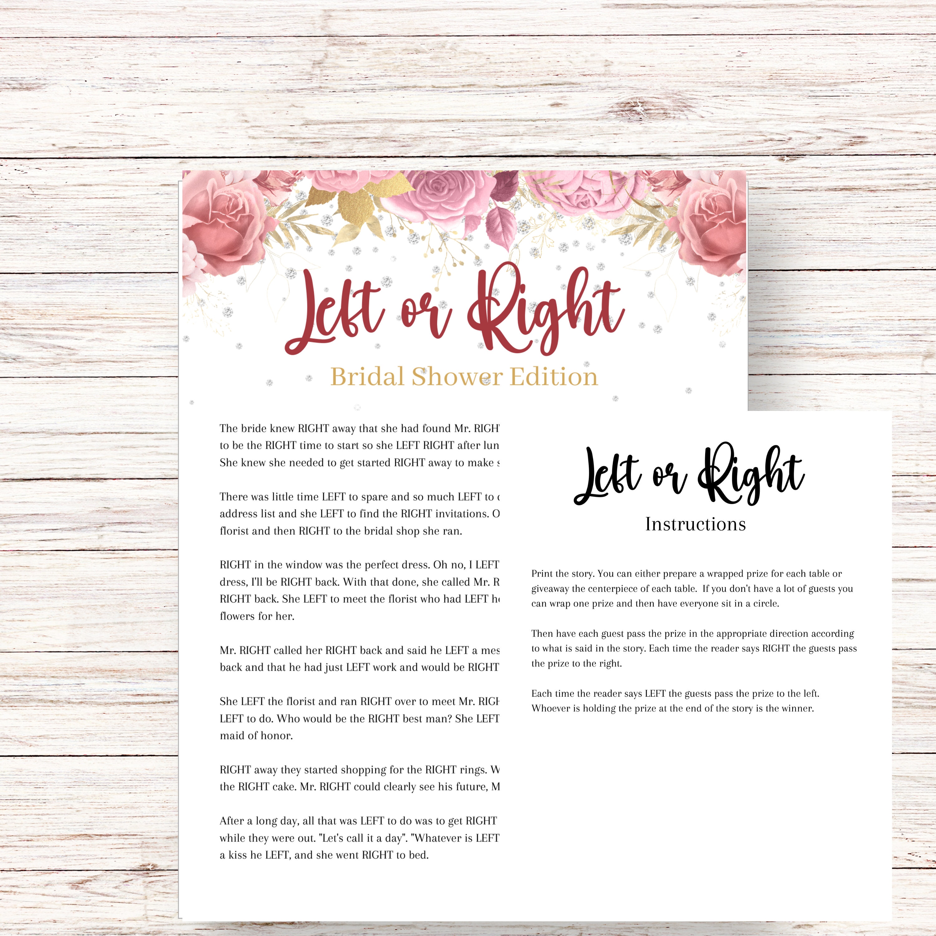 Left or Right Game Bridal Shower Game Prize Pass the Prize Game Left or ...