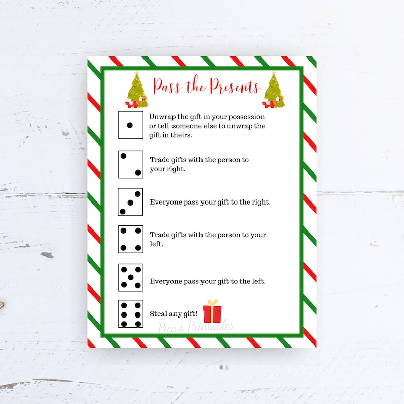 Christmas Printable Games, Pass the Present, Gift Swap, Dice Game ...