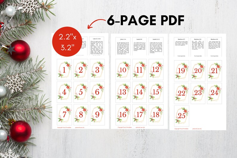 Printable Advent Calendar, Christmas Countdown, Bible Verse, Scripture ...