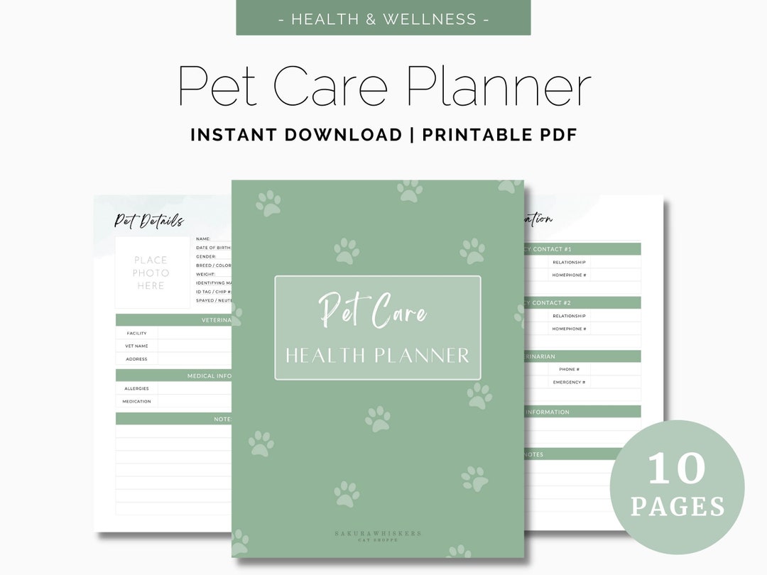 Pet Care Tracker Health Wellness Planner | Cat Health Pet Journal Log ...