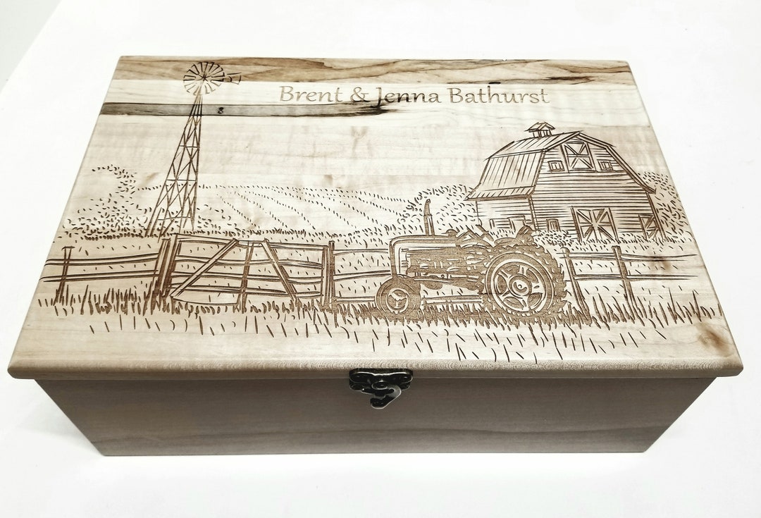 Personalized Farm Memory Box 12x8x4, Rustic Barn and Tractor Keepsake ...