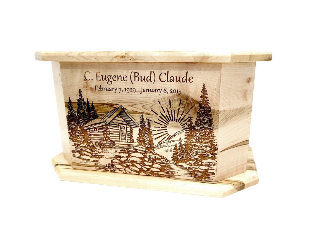 Mountain Cabin Urn Custom Engraved, Handmade Wooden Urn, Mountain Lake ...