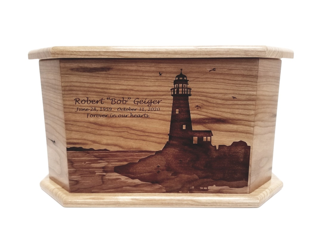 Lighthouse Urn Custom Engraved, Nautical Design Handmade Wooden Urn ...
