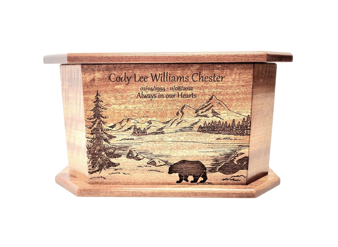 Mountain Bear Urn Custom Engraved, Handmade Wooden Urn, Mountaineer ...