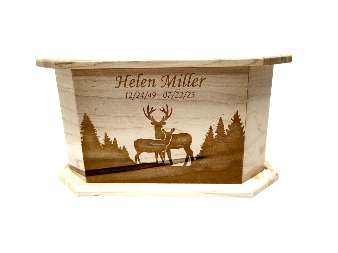Deer Urn Custom Engraved, Handmade Wooden Urn, Rustic Urn, Deer Couple ...