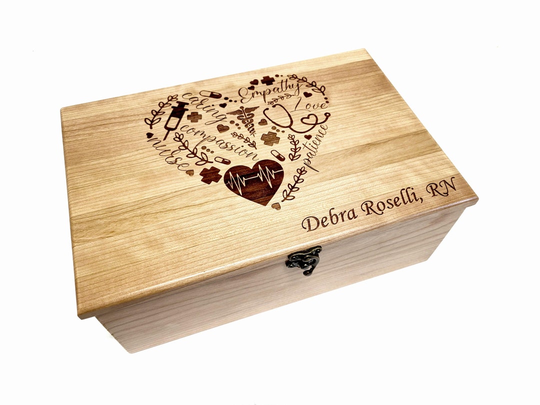 Personalized Medical Heart Memory Box 12x8x4, Custom Handmade Wood ...