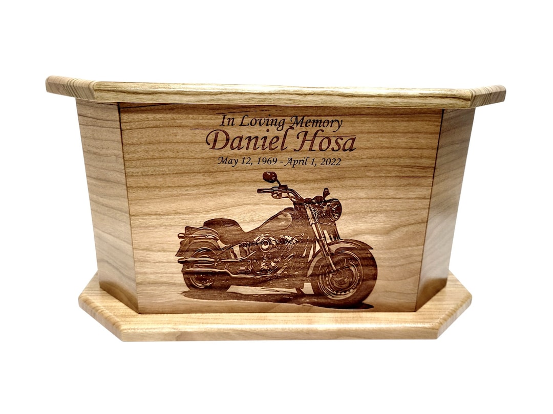 Motorcycle Urn Custom Engraved, Handmade Wooden Urn, Biker Urn, Rustic ...