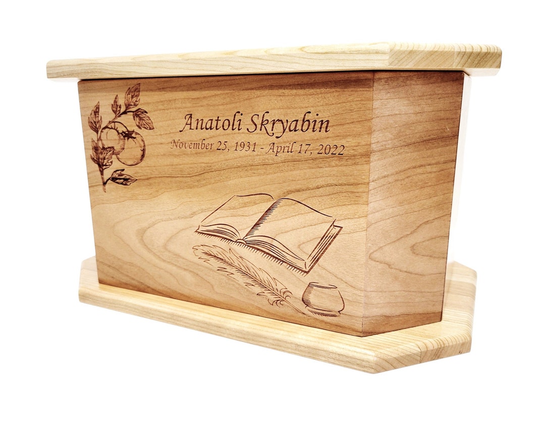 Book and Quill Urn Custom Engraved, Handmade Wooden Urn, Ashes ...