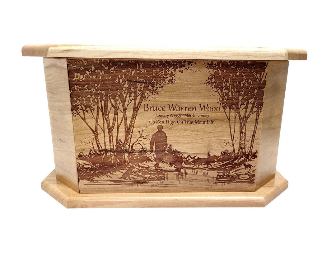 Man and Dog Forest Pond Urn Custom Engraved, Handmade Wooden Urn ...