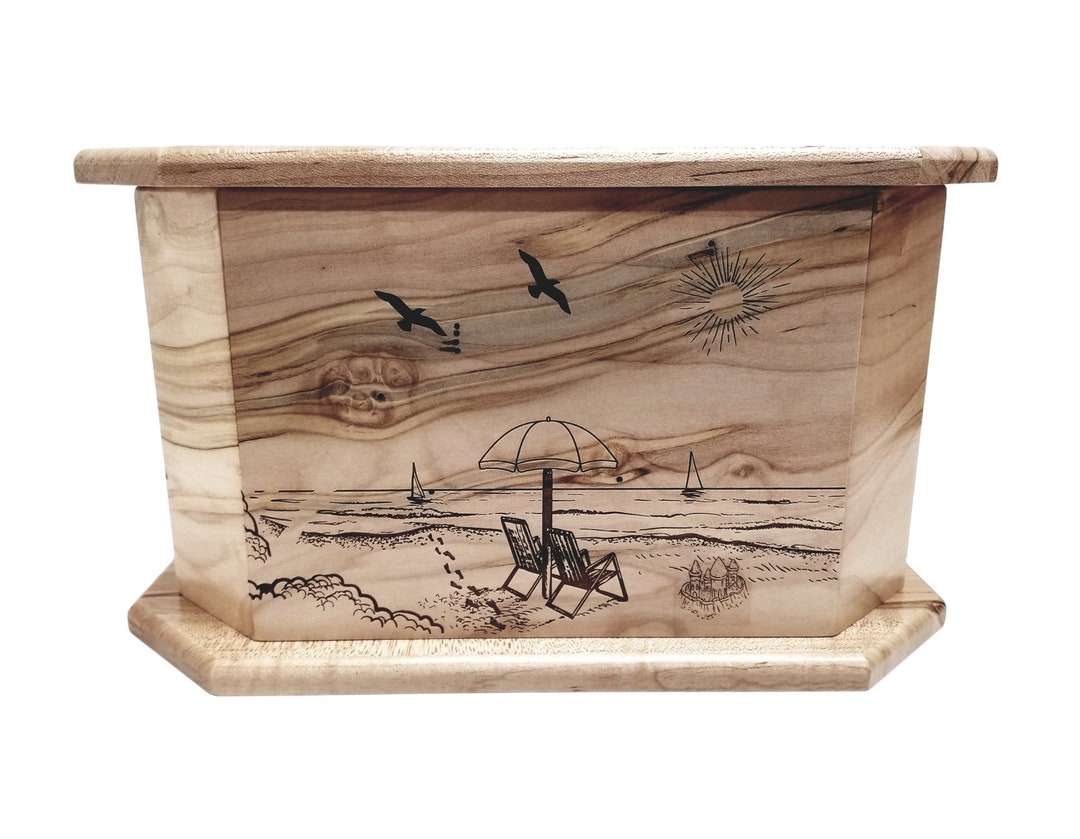 Beach Scene Urn Custom Engraved, Nautical Design Handmade Wood Urn ...