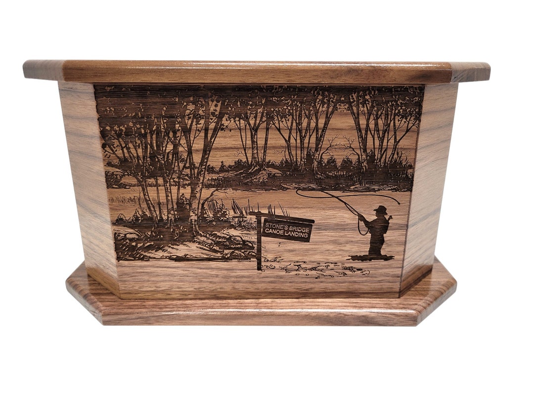 Fly Fishing Urn Custom Engraved, Handmade Wooden Urn, Mountain River ...