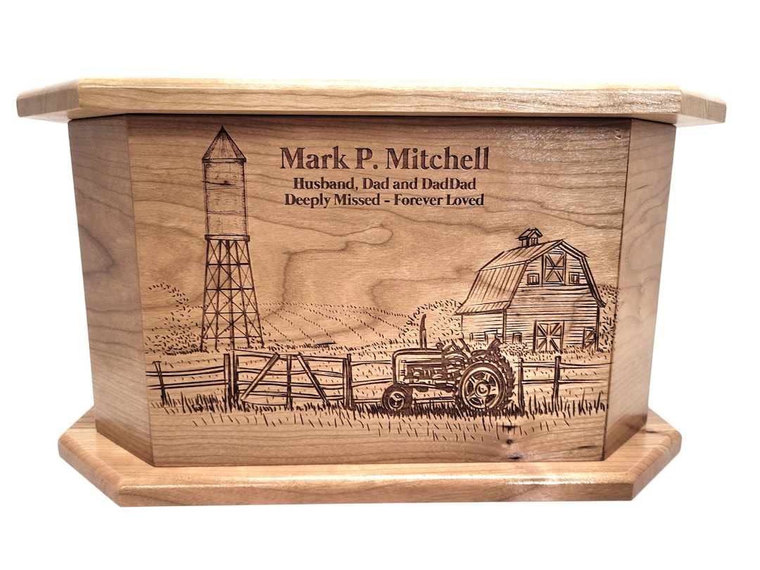 Farm Urn Custom Engraved, Farming Design Urn Wood Handmade, Tractor Urn ...