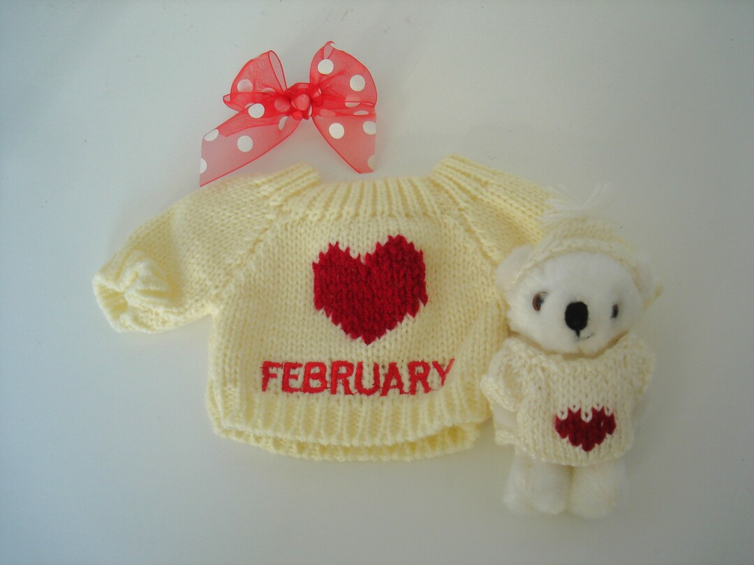 Teddy Bear February Sweater of the Month for 10 Inch Bear - Etsy