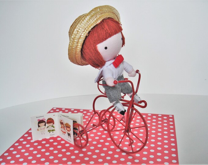 Joan Walsh Anglund School Boy Pocket Doll & Red Metal Wire Tricycle ...