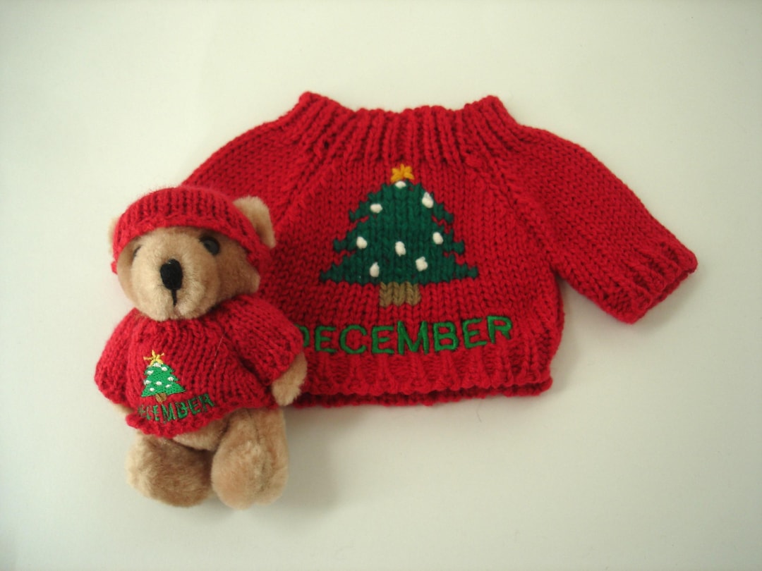 Teddy Bear December Sweater of the Month for 10 Inch Bear and Mini Bear ...