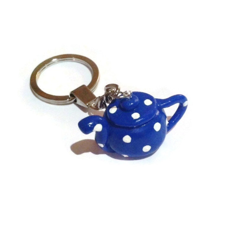 Blue Teapot Key Ring Polka Dot Key Chain Fun Keyring Unusual - Etsy