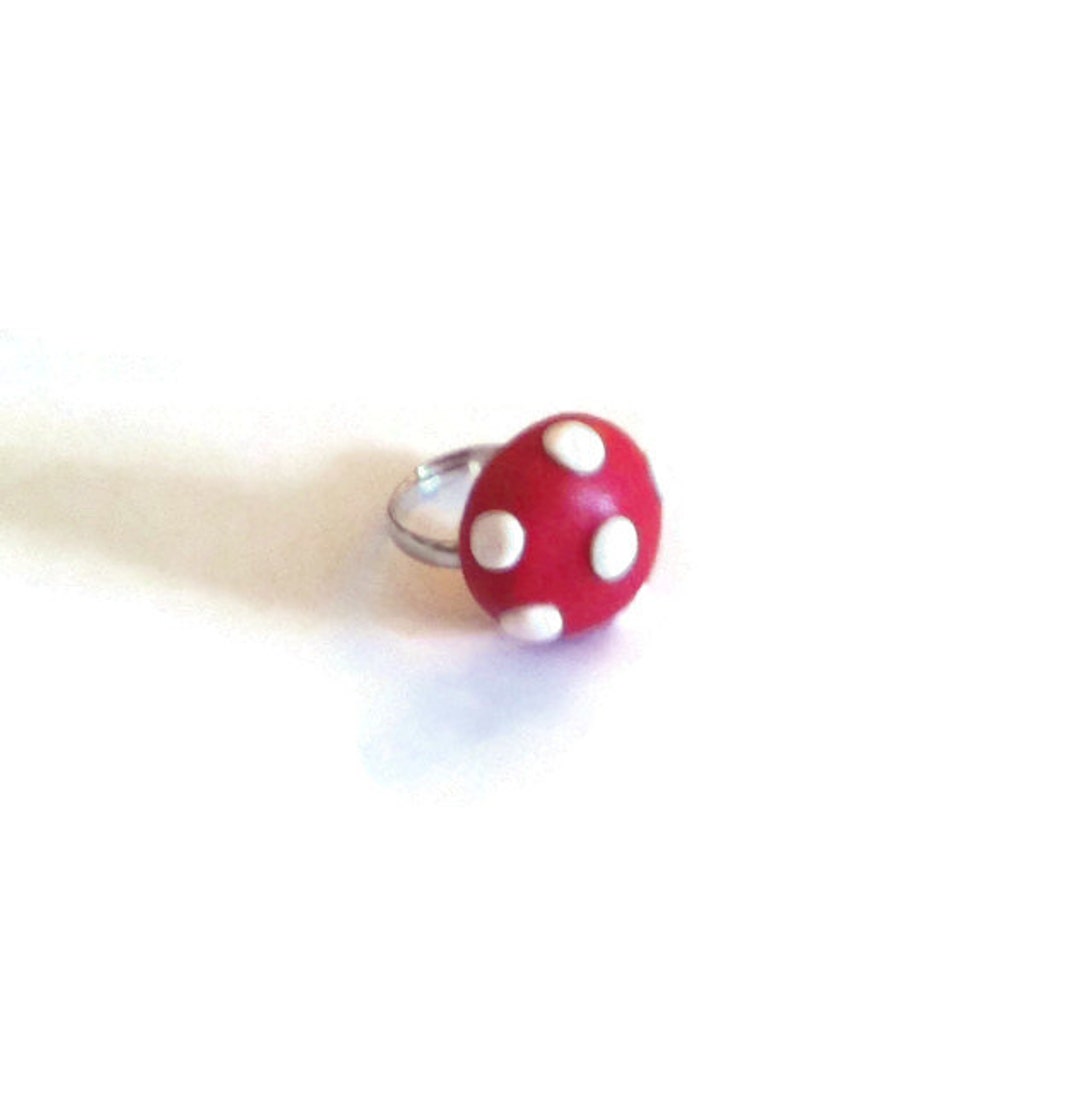 Adjustable Toadstool Ring Polymer Clay Glazed Ring Red Ring Unusual ...