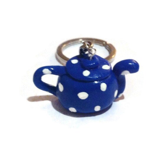 Blue Teapot Key Ring Polka Dot Key Chain Fun Keyring Unusual | Etsy