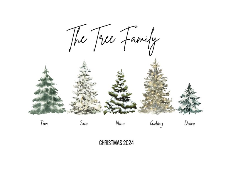 Customizable Christmas Tree Family Wall Art Portrait Print - Etsy