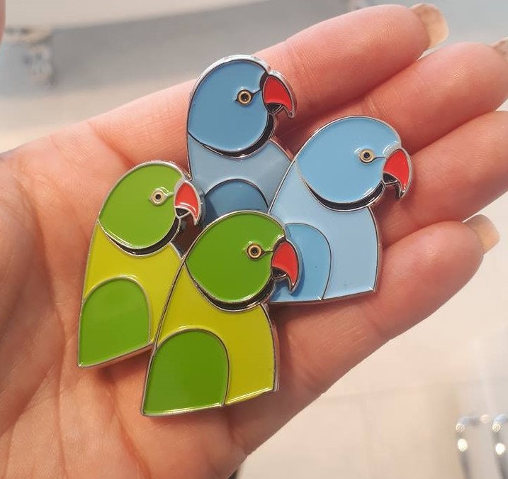 Indian Ringneck Parrot Enamel Pin in Green or Blue - Etsy Australia